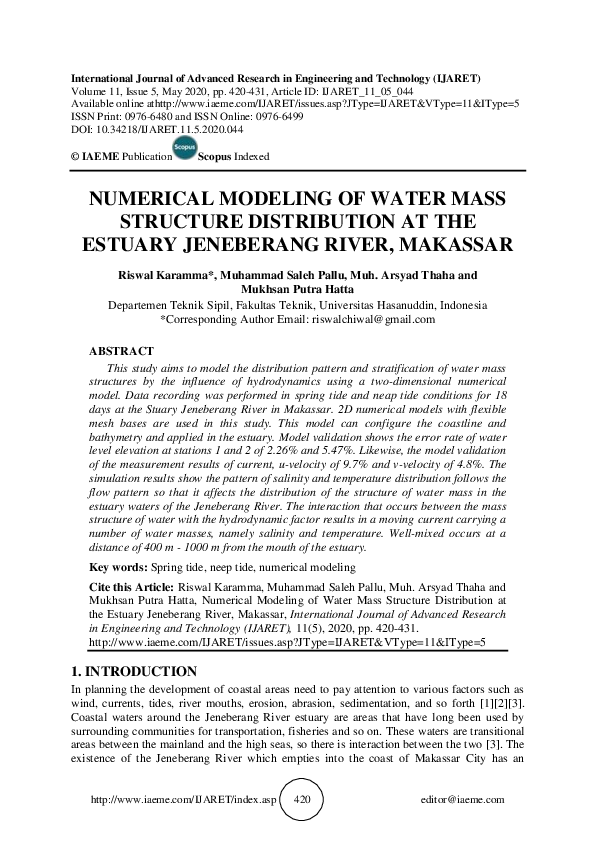 (PDF) NUMERICAL MODELING OF WATER MASS STRUCTURE DISTRIBUTION AT THE ...