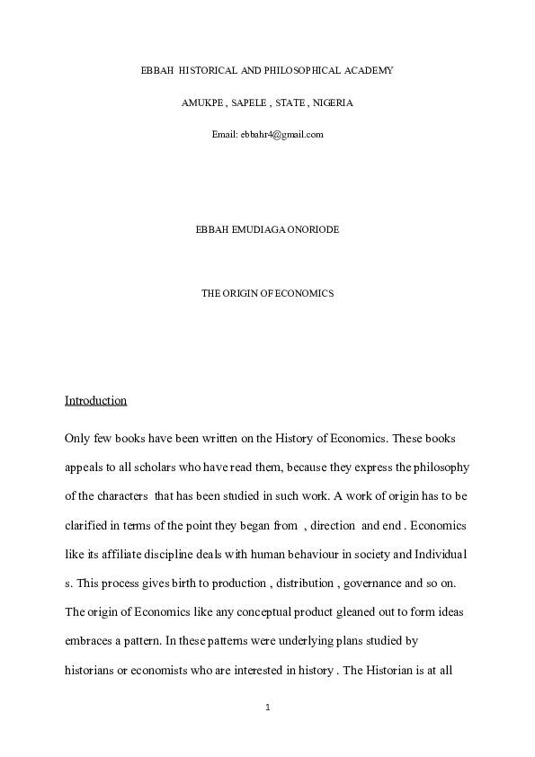 (DOC) The Origin of Economics