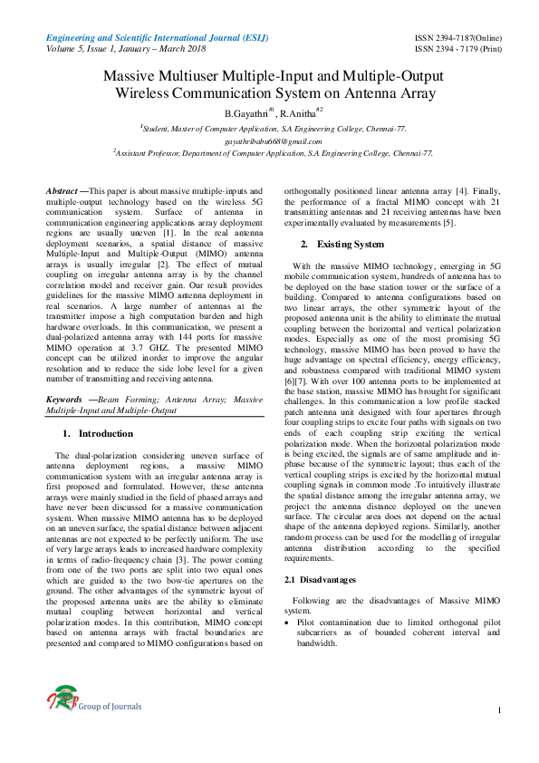 Pdf Massive Multiuser Multiple Input And Multiple Output Wireless Communication System On