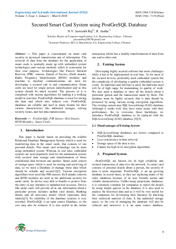 (PDF) Secured Smart Card System using PostGreSQL Database