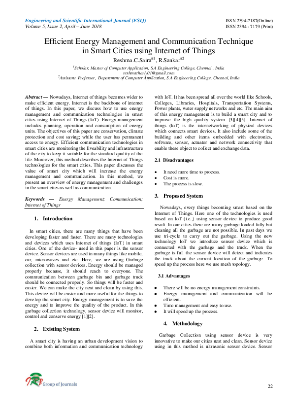 (PDF) Efficient Energy Management and Communication Technique in Smart Cities using Internet of ...