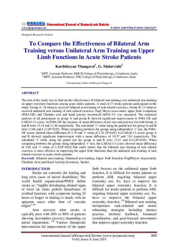 (PDF) To Compare the Effectiveness of Bilateral Arm Training versus ...