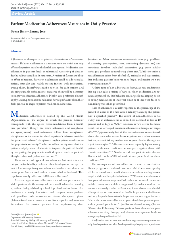 (PDF) Patient Medication Adherence: Measures in Daily Practice