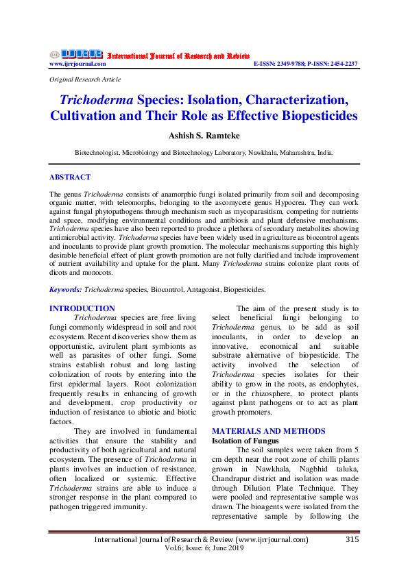 (PDF) Trichoderma Species: Isolation, Characterization, Cultivation and Their Role as Effective ...