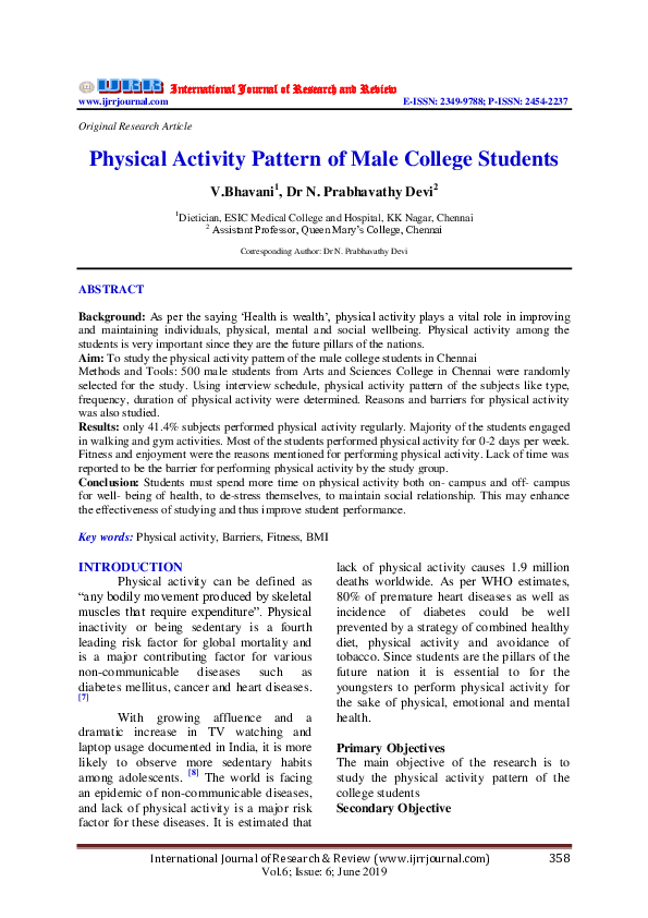 (PDF) Physical Activity Pattern of Male College Students