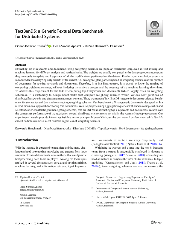 Pdf Textbends A Generic Textual Data Benchmark For Distributed Systems