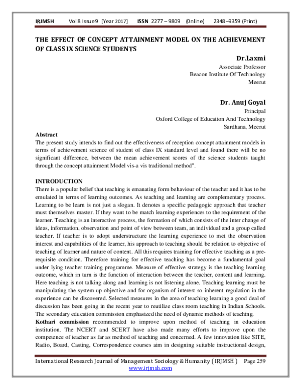 (PDF) THE EFFECT OF CONCEPT ATTAINMENT MODEL ON THE ACHIEVEMENT OF ...
