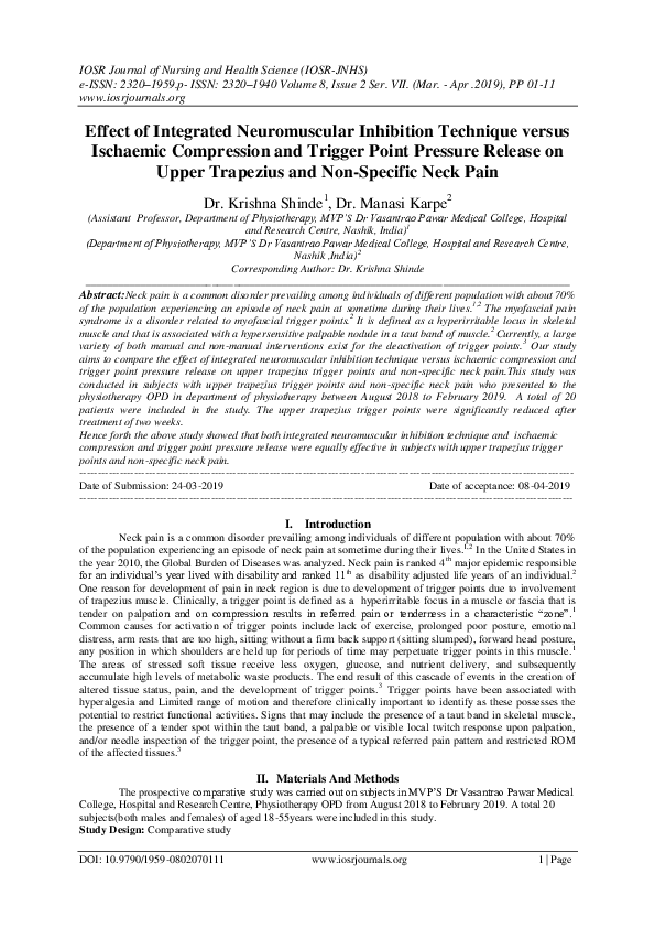 (PDF) Effect of Integrated Neuromuscular Inhibition Technique versus ...