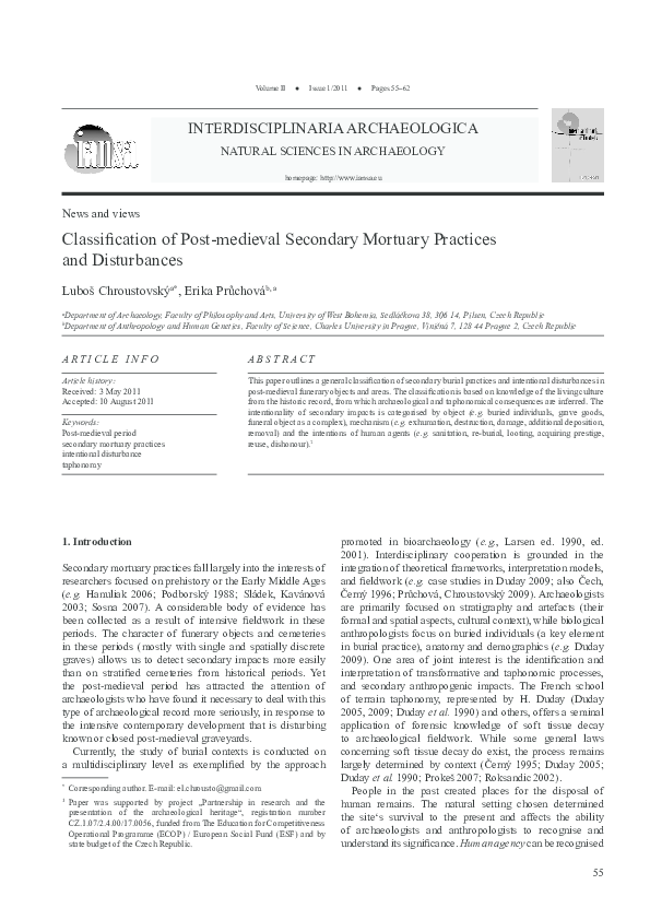 (PDF) 2011 Classification of post-medieval secondary mortuary practices and disturbances
