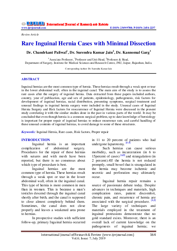 (PDF) Rare Inguinal Hernia Cases with Minimal Dissection