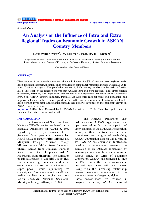 (PDF) An Analysis on the Influence of Intra and Extra Regional Trades ...