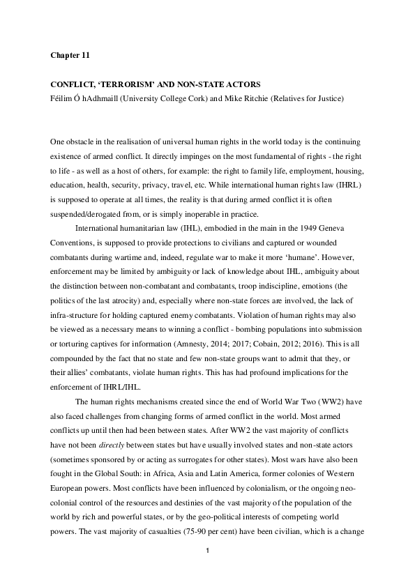(PDF) Chapter 11 CONFLICT, 'TERRORISM' AND NON-STATE ACTORS