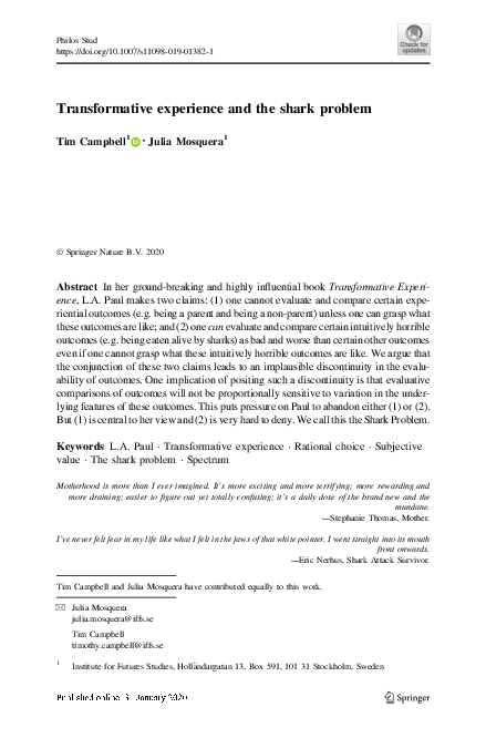 (PDF) Transformative Experience and the Shark Problem