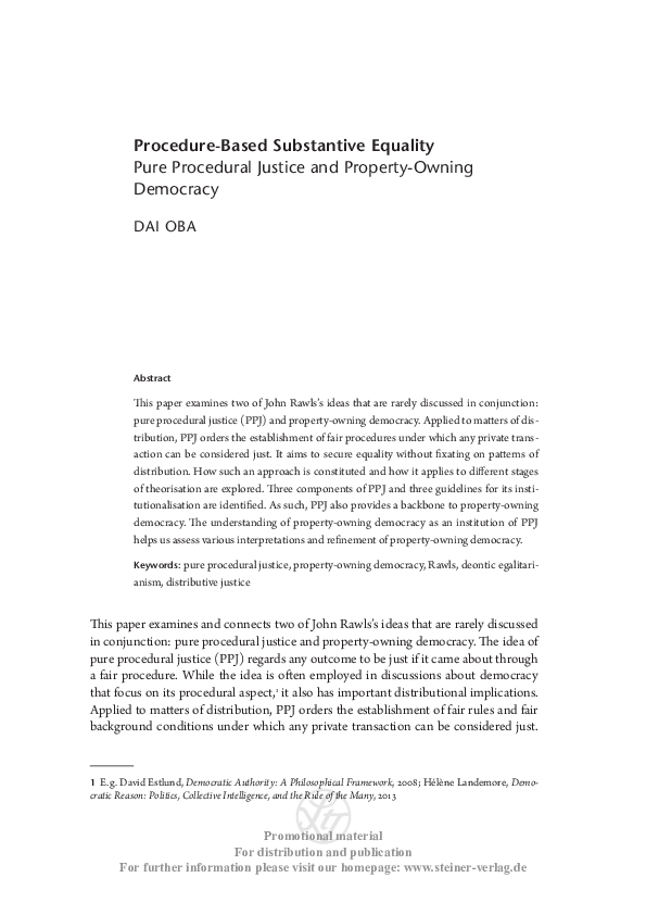 (PDF) Procedure-Based Substantive Equality Pure Procedural Justice and ...
