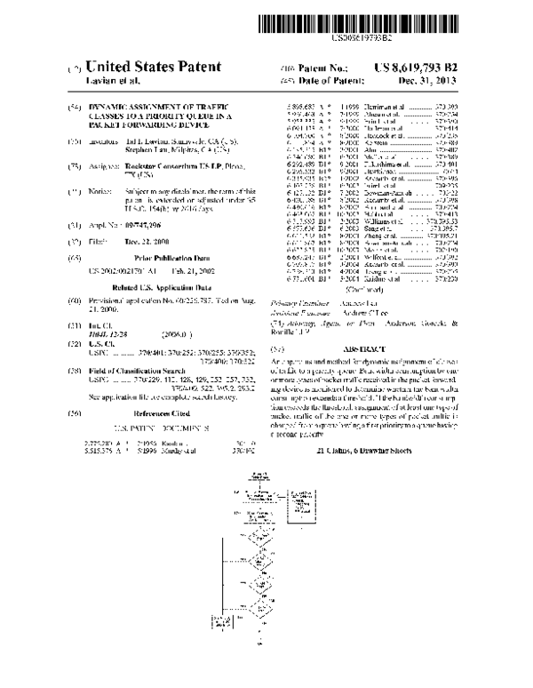 Pdf Us8619793 Dynamic Assignment Of Traffic Classes To A Priority