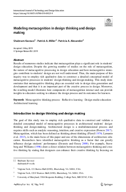 (PDF) Modeling metacognition in design thinking and design making