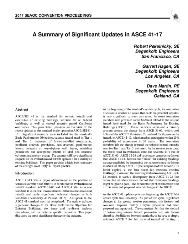 (PDF) A Summary of Significant Updates in ASCE 41-17