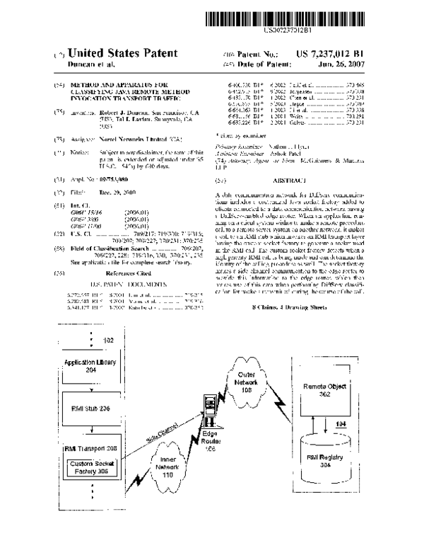 (PDF) US7237012 Method and apparatus for classifying Java remote method ...