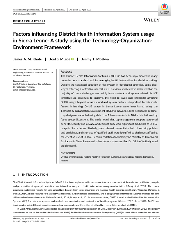 (PDF) Factors influencing District Health Information System usage in ...