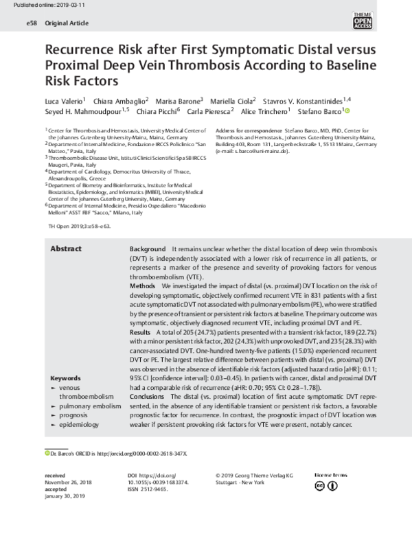 (PDF) Recurrence Risk after First Symptomatic Distal versus Proximal ...