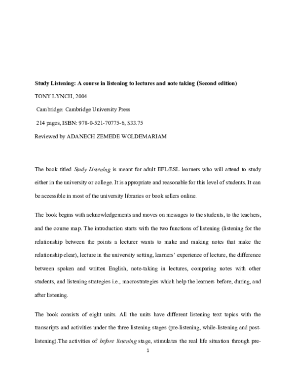 (DOC) Study Listening: A course in listening to lectures and note ...
