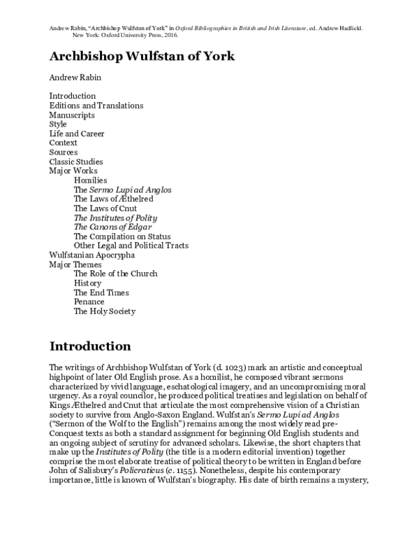 (PDF) Archbishop Wulfstan of York