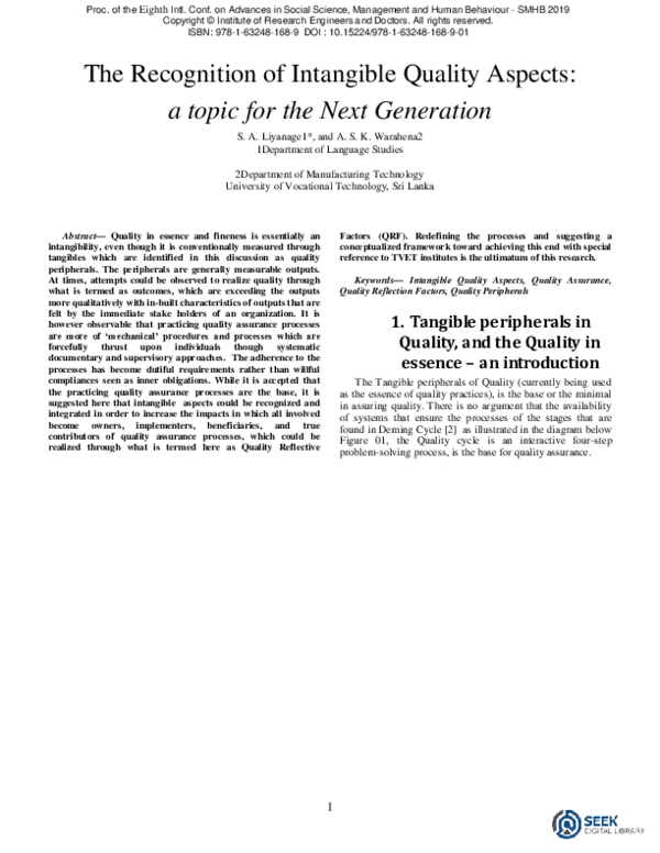 (PDF) The Recognition of Intangible Quality Aspects: a topic for the ...