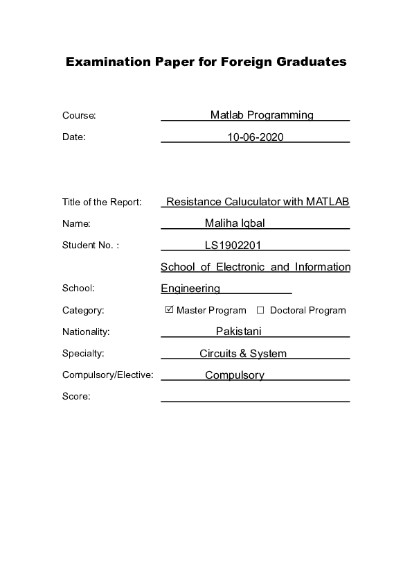 (PDF) Resistance Caluculator with GUI using MATLAB
