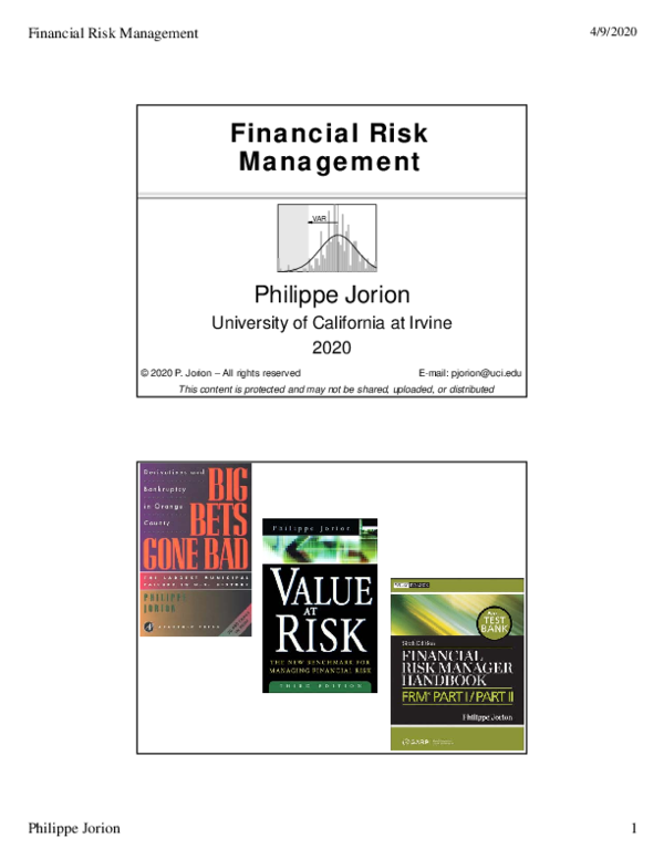(PDF) Financial Risk Management Philippe Jorion 1 Financial Risk Management