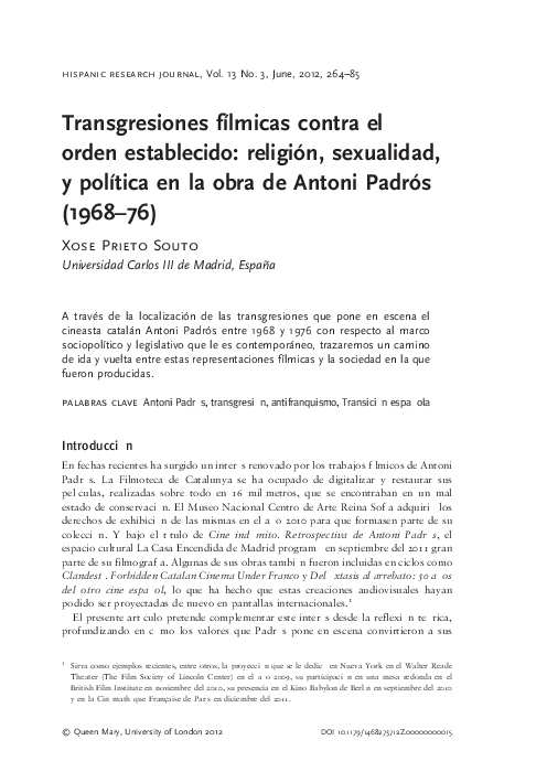 (PDF) Transgresiones fílmicas contra el orden establecido: religión ...