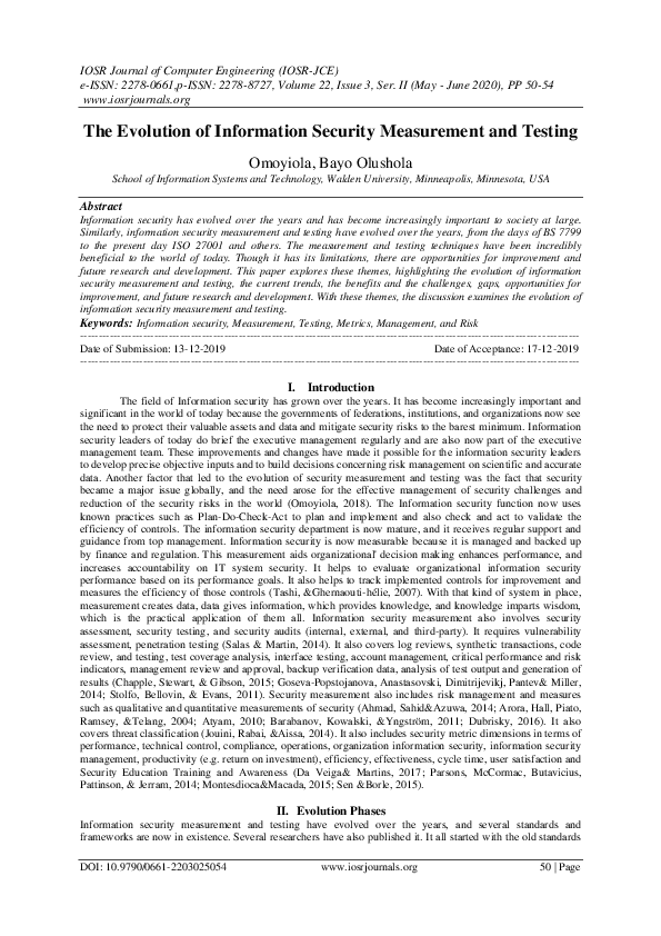 (PDF) The Evolution of Information Security Measurement and Testing