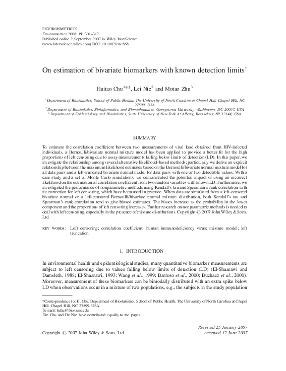 Pdf On Estimation Of Bivariate Biomarkers With Known Detection Limits