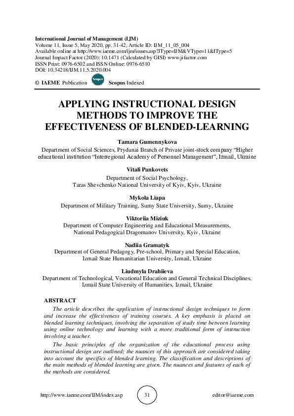 (PDF) APPLYING INSTRUCTIONAL DESIGN METHODS TO IMPROVE THE ...