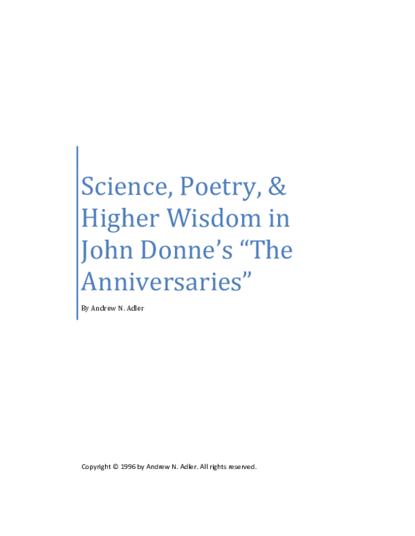 (PDF) Science, Poetry, & Higher Wisdom in John Donne's "The Anniversaries"