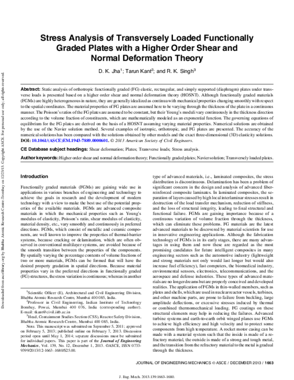 Pdf Stress Analysis Of Transversely Loaded Functionally Graded Plates With A Higher Order