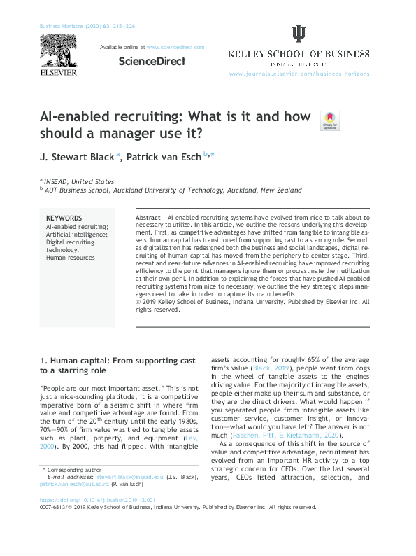 (PDF) AI-enabled recruiting: What is it and how should a manager use it