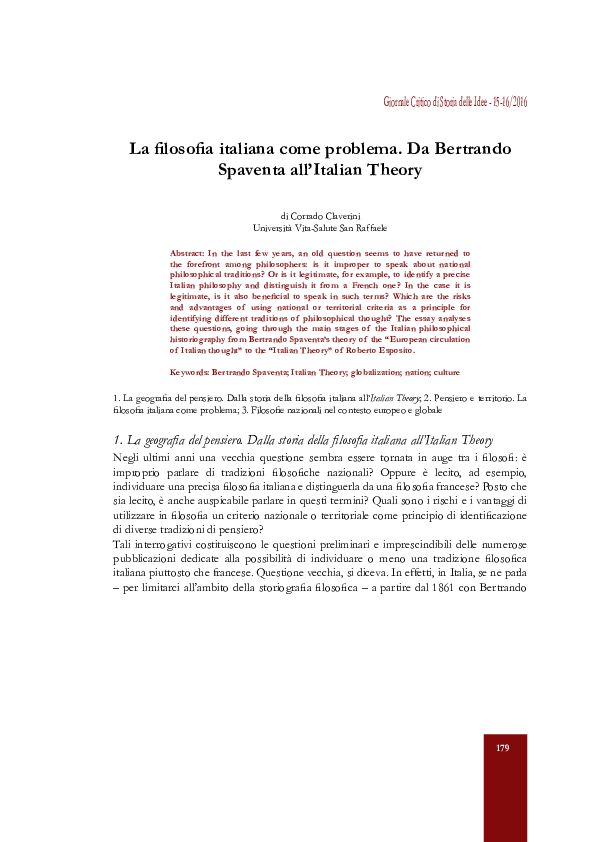 (PDF) La filosofia italiana come problema. Da Bertrando Spaventa all ...
