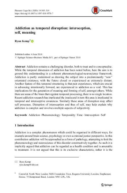(PDF) Addiction as temporal disruption: interoception, self, meaning