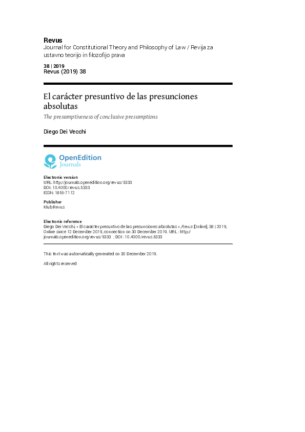 (PDF) El carácter presuntivo de las presunciones absolutas