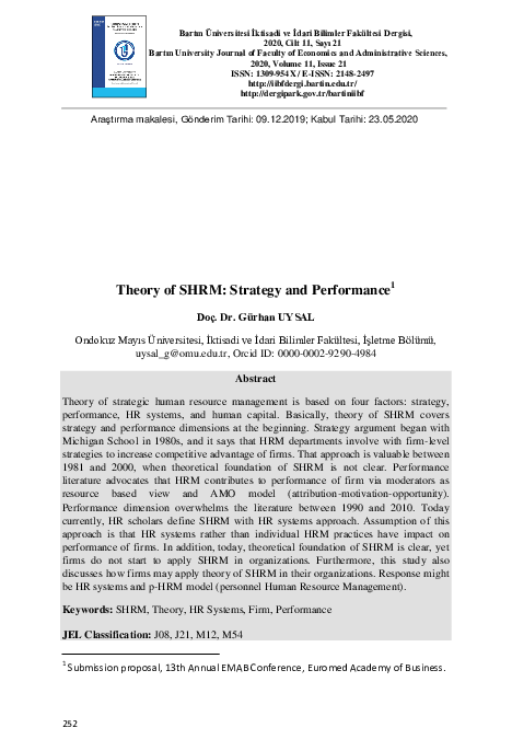 (PDF) Theory of SHRM: Strategy and Performance