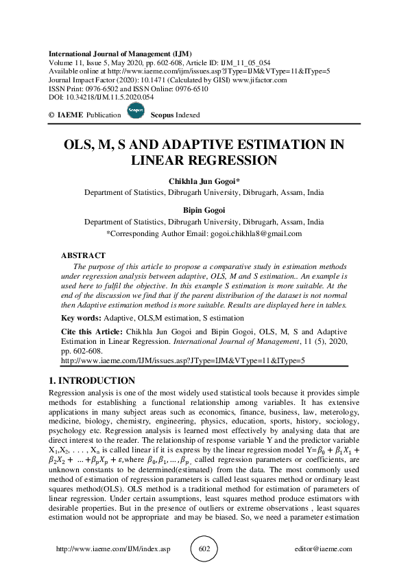 Pdf Ols M S And Adaptive Estimation In Linear Regression