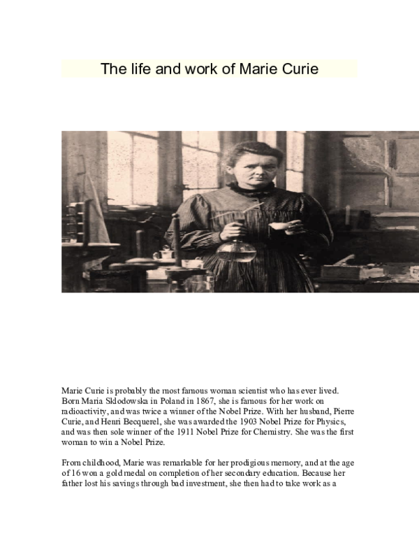 (DOC) The life and work of Marie Curie