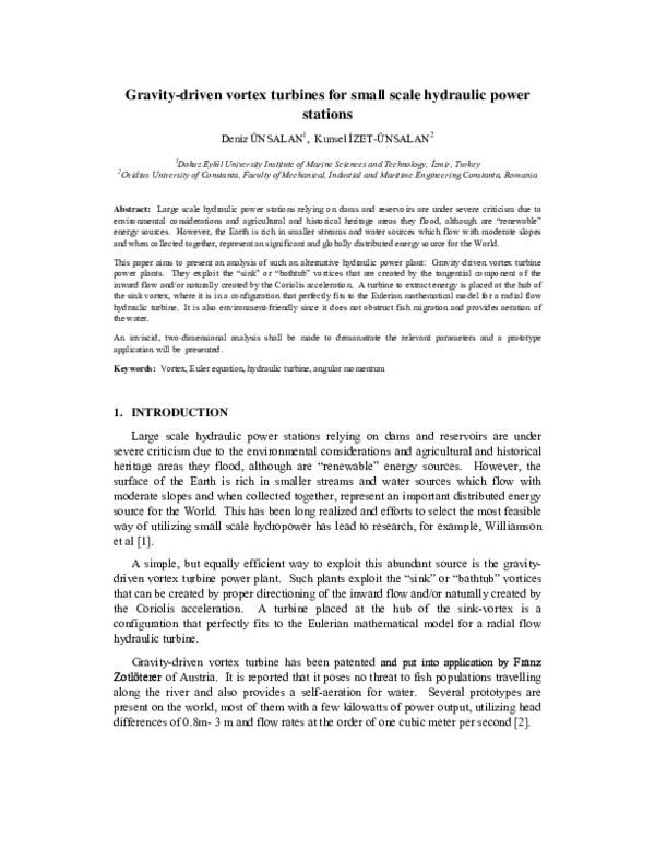 (PDF) Gravity-Driven Vortex Turbines for Small Scale Hydraulic Power ...