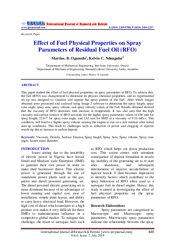 (PDF) Effect of Fuel Physical Properties on Spray Parameters of ...