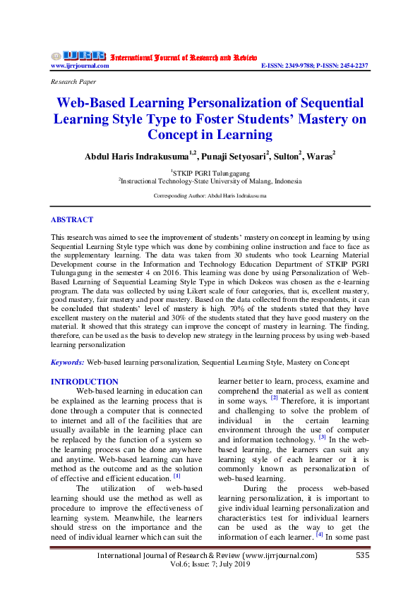 (PDF) Web-Based Learning Personalization of Sequential Learning Style Type to Foster Students ...