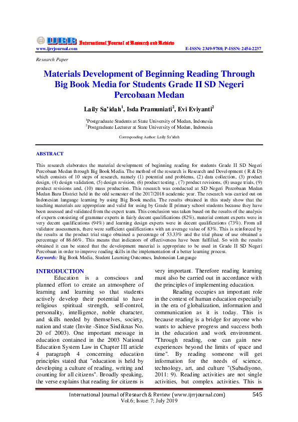 (PDF) Materials Development of Beginning Reading Through Big Book Media ...
