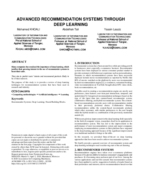 (PDF) ADVANCED RECOMMENDATION SYSTEMS THROUGH DEEP LEARNING