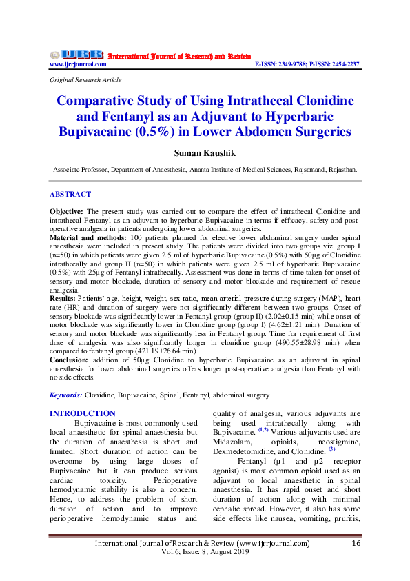 (PDF) Comparative Study of Using Intrathecal Clonidine and Fentanyl as ...