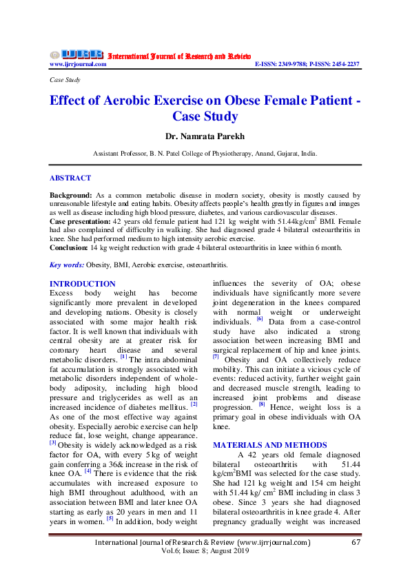 (PDF) Effect of Aerobic Exercise on Obese Female Patient - Case Study