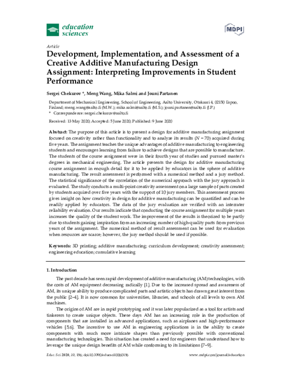 (PDF) Development, Implementation, and Assessment of a Creative ...